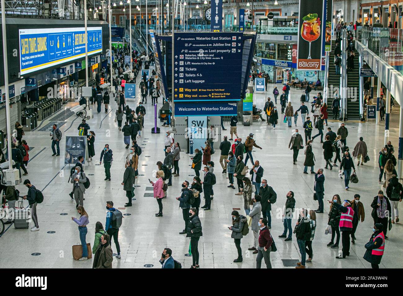 WATERLOO LONDON, UK. 22 April 2021. Waterloo station is busy with ...