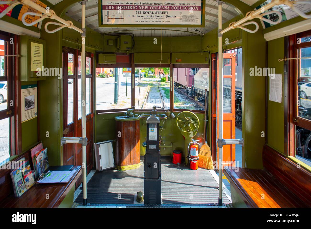 New Orleans Streetcar #966 inside at National Streetcar Museum on ...