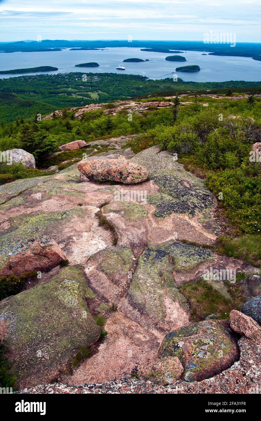 Bar Harbor from atop Cadillac Mountain, Acadia National Park Stock ...