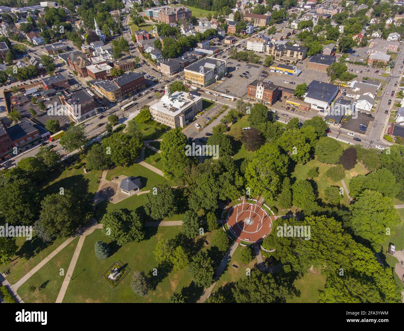 Waltham City Hall and Central Square Historic District aerial view in ...
