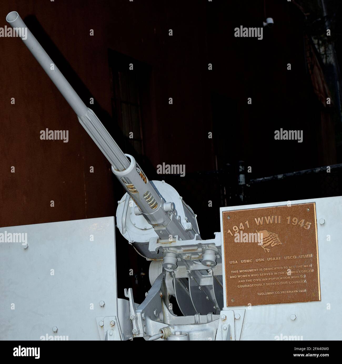 World War 2, US Navy anti-aircraft gun monument in front of the ...