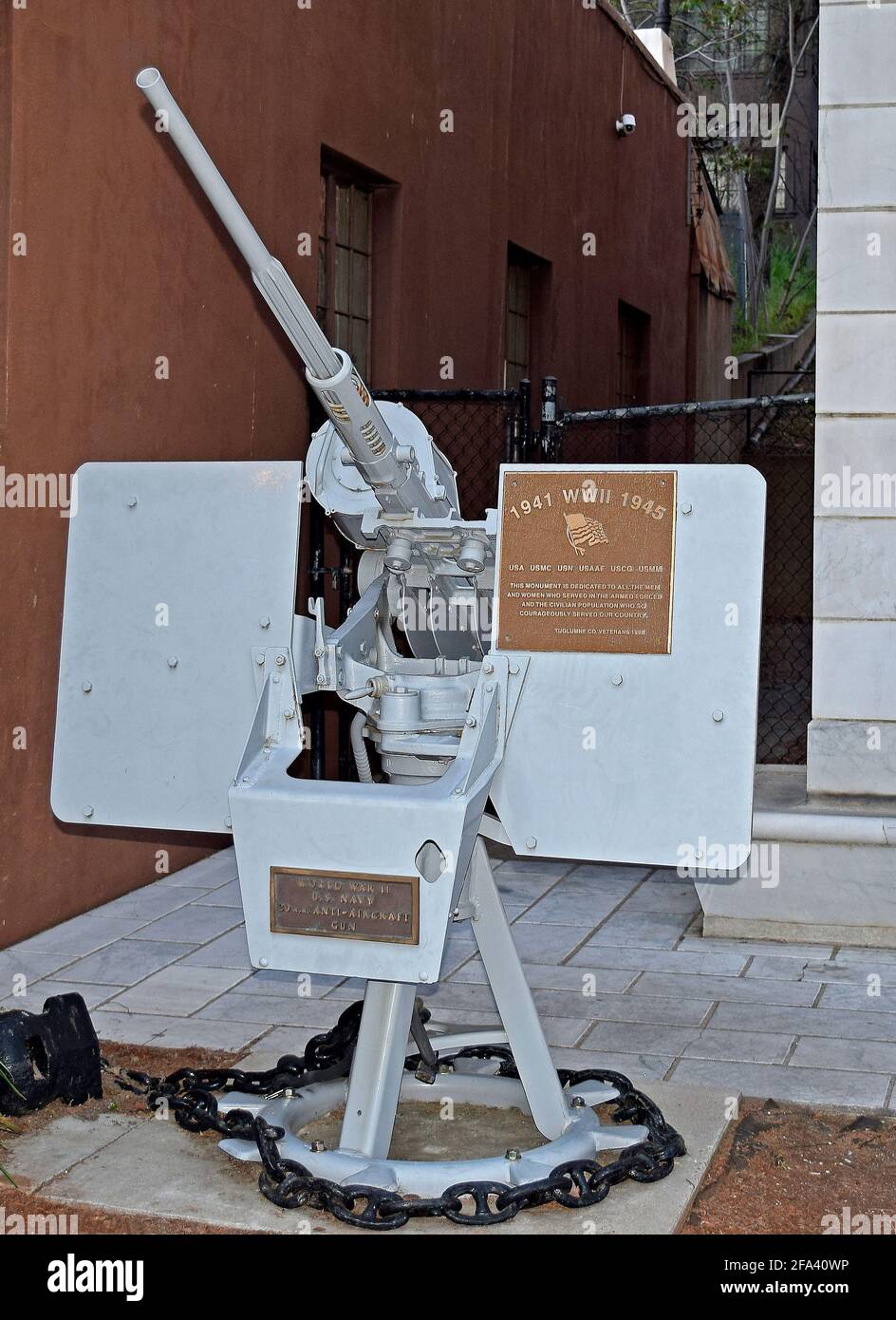 World War 2, US Navy anti-aircraft gun monument in front of the ...