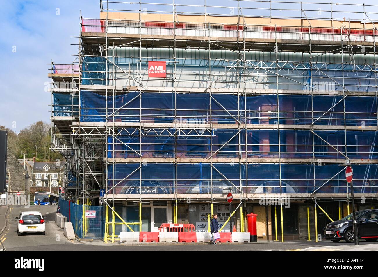 Pontypridd, Wales - April 2021: Scaffolding around an old building in ...