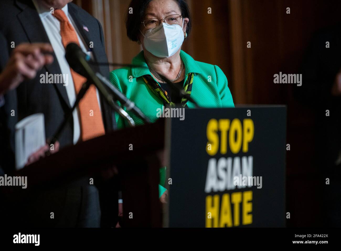 United States Senator Mazie Hirono (Democrat of Hawaii), right, listens ...