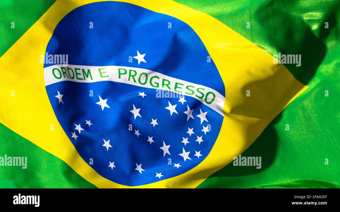 Brazilian flag fluttering in the wind Stock Photo - Alamy