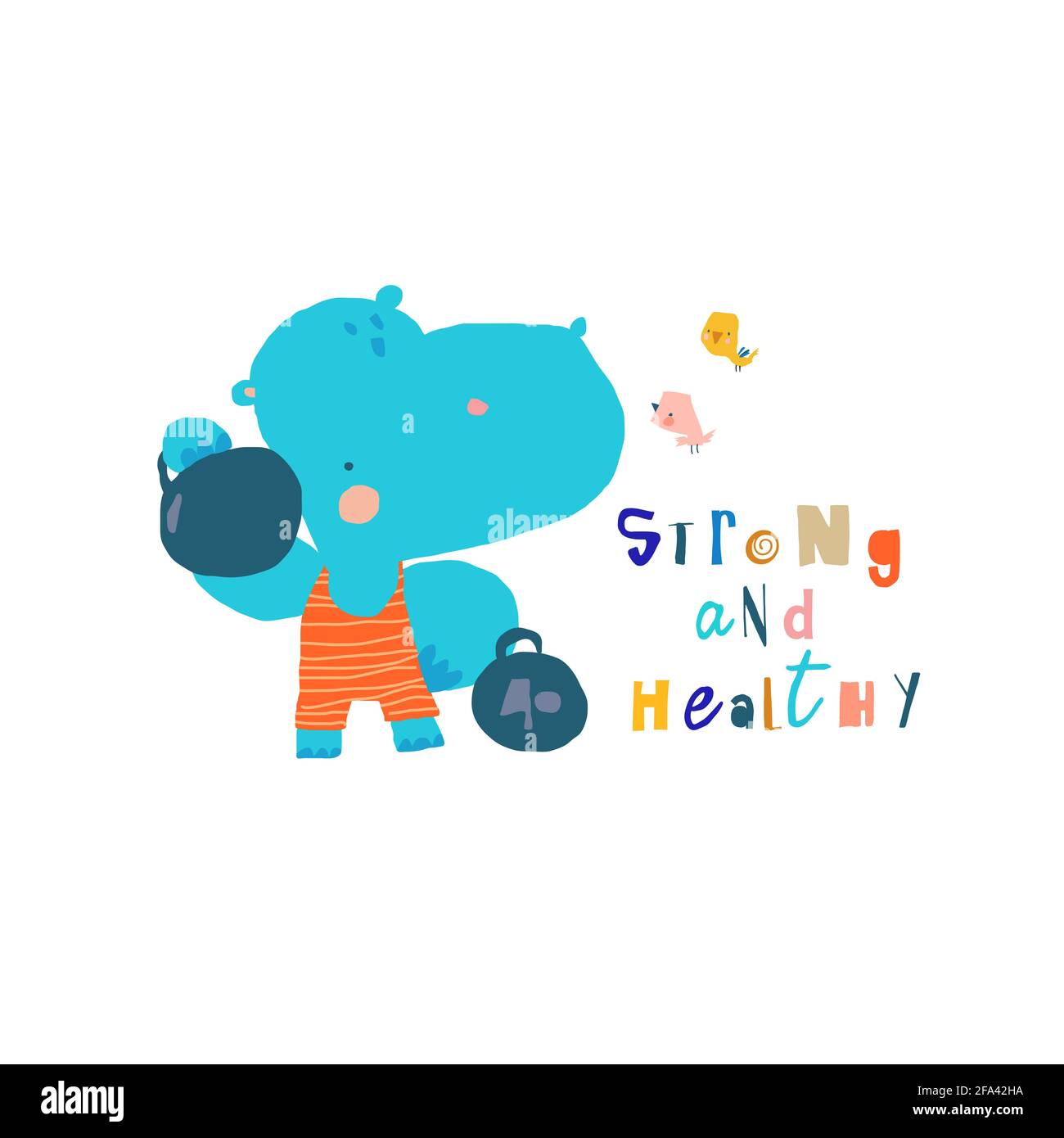 Cartoon Strong Hippo holding kettlebell on white Background Stock ...