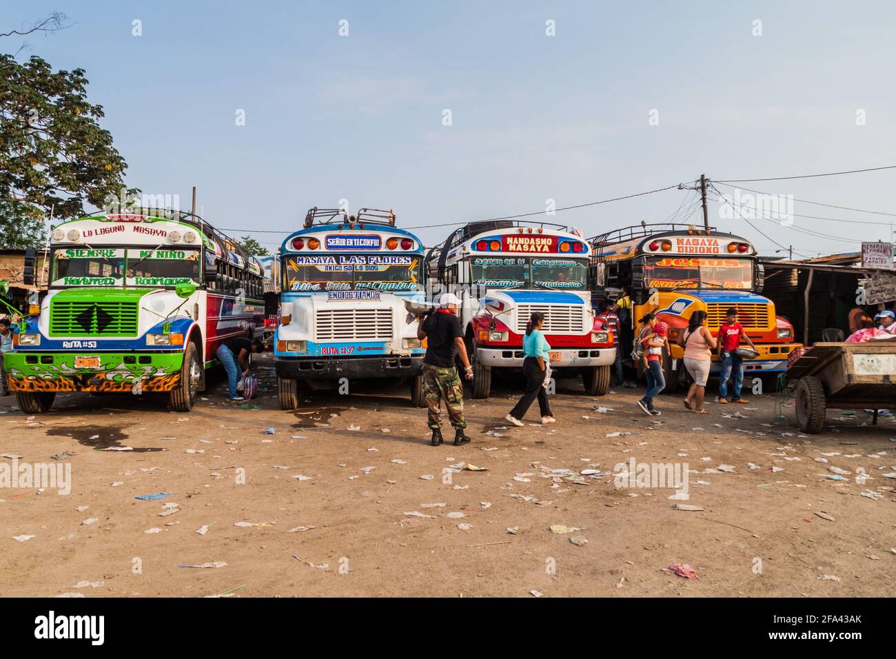 MASAYA, NICARAGUA - APRIL 30, 2016: Local buses called chicken bus at ...