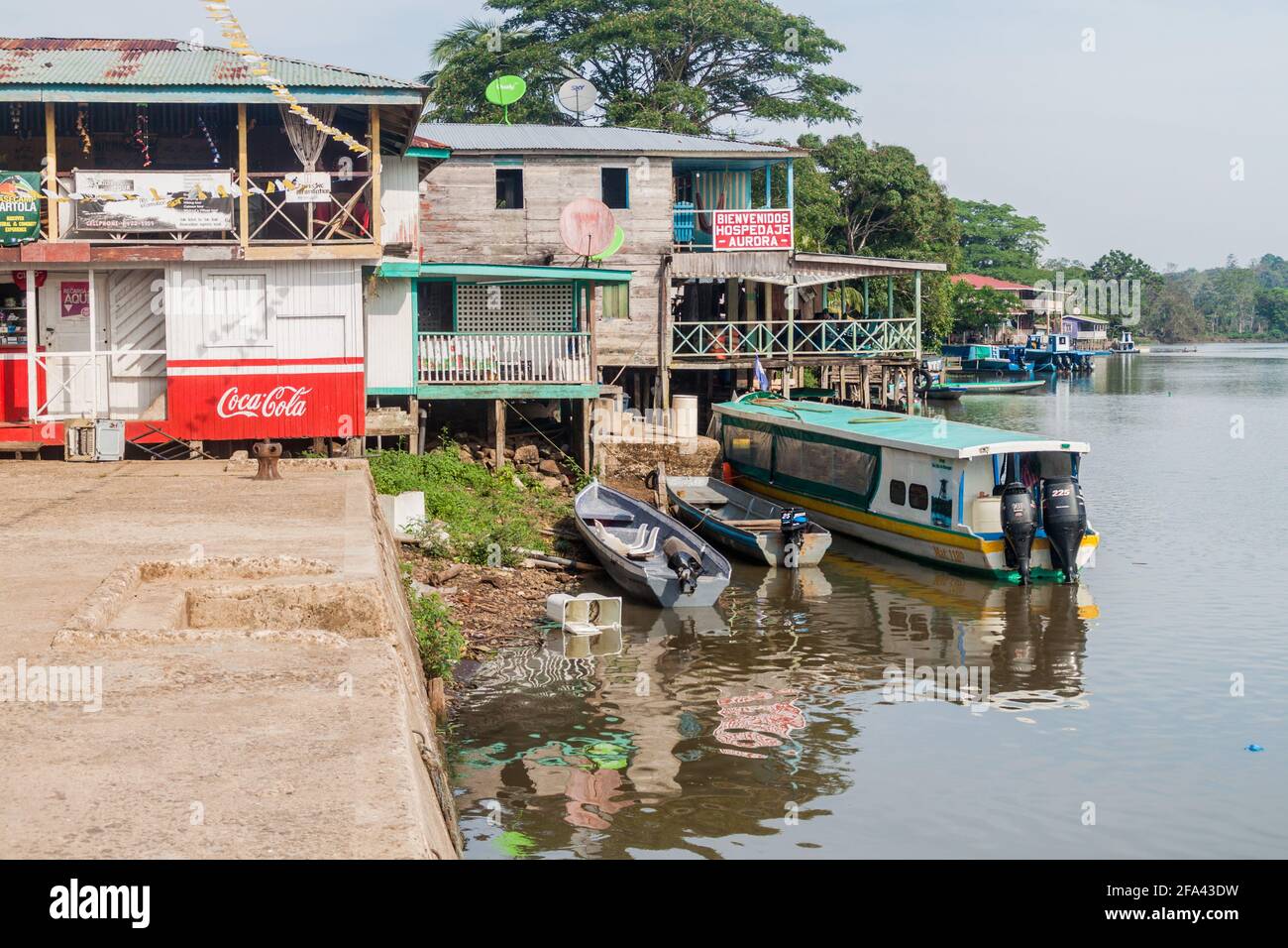 EL CASTILLO, NICARAGUA - MAY 7, 2016: Riverside houses in Ell Castillo ...