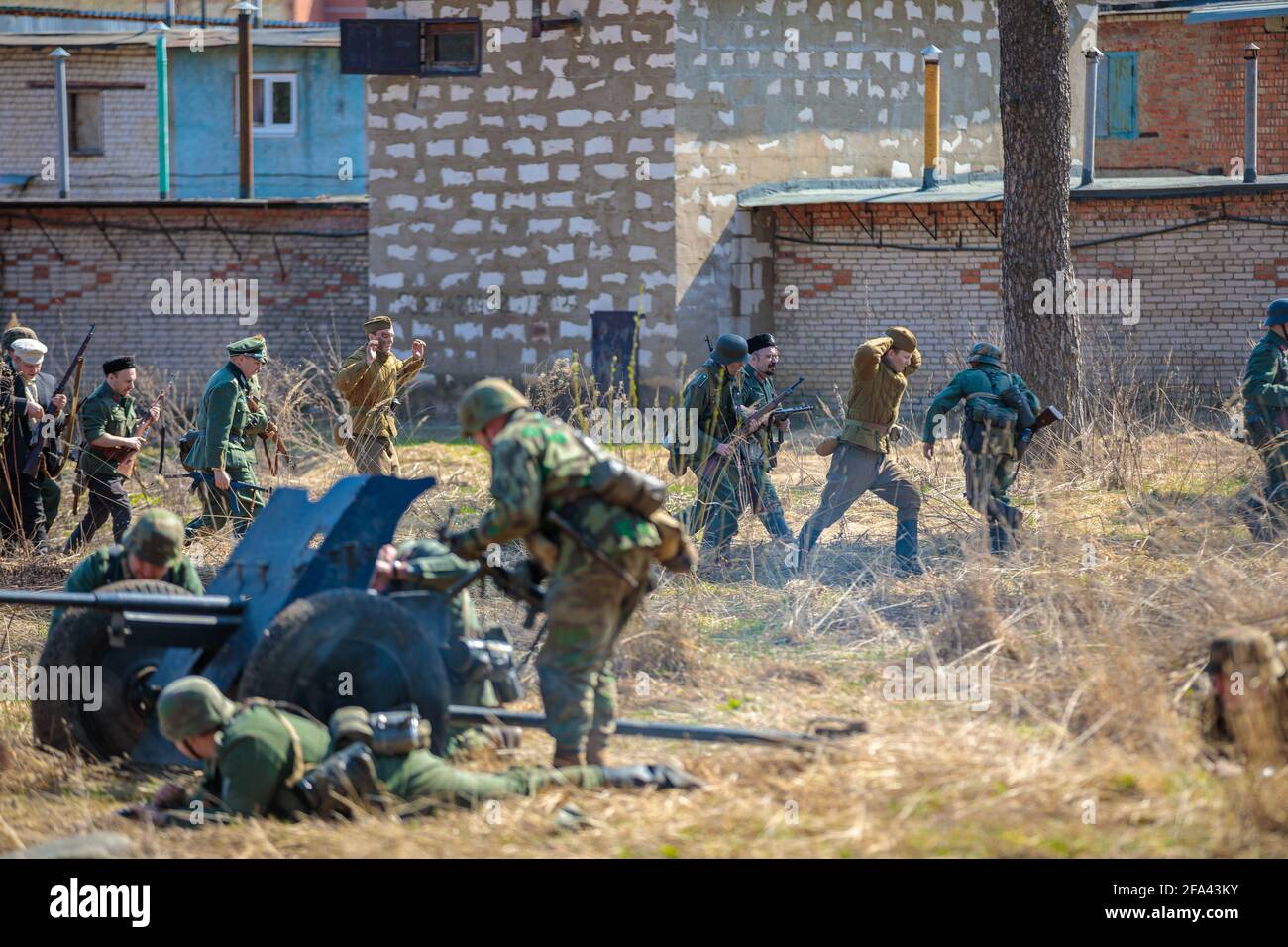 Reconstruction of the Second World War. German soldiers captured a ...