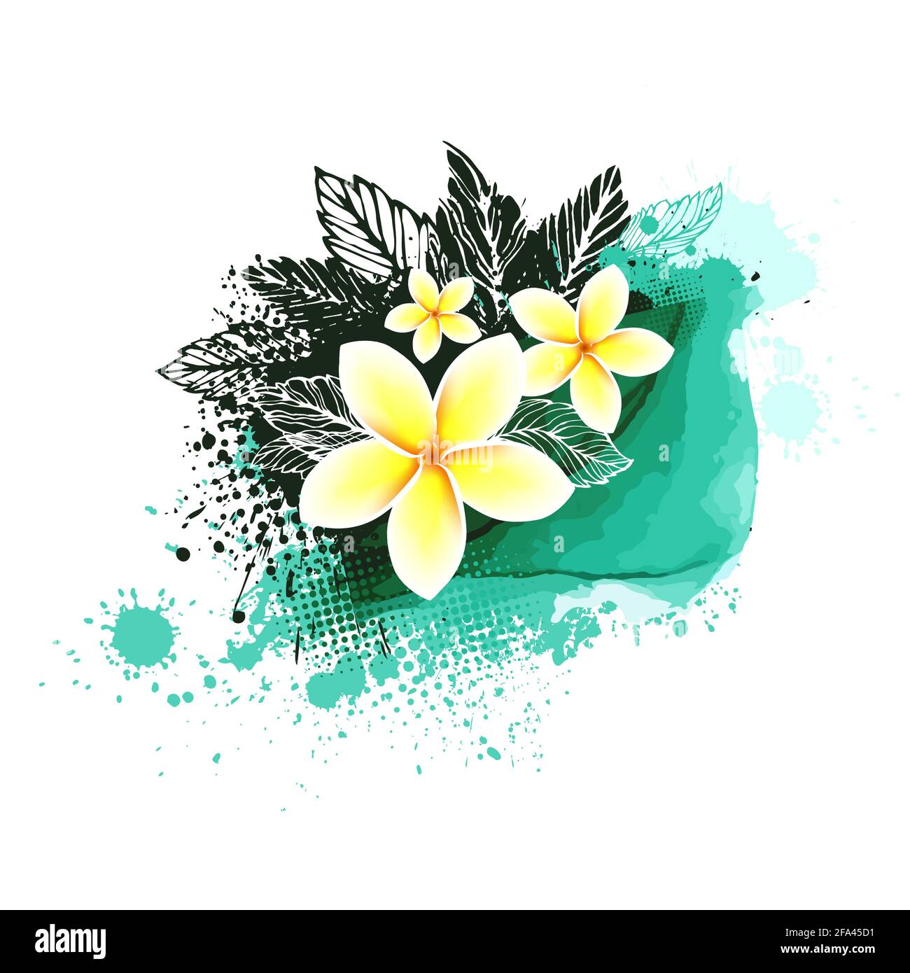 Frangipani . Plumeria. Tropical Flowers. T-shirt print. Abstract ...
