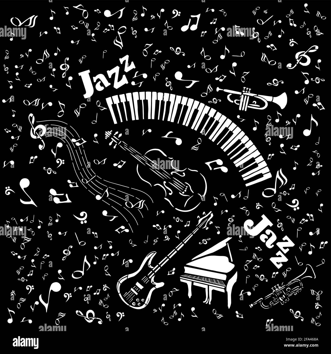 Monochrome background with musical instruments. Vector illustration ...