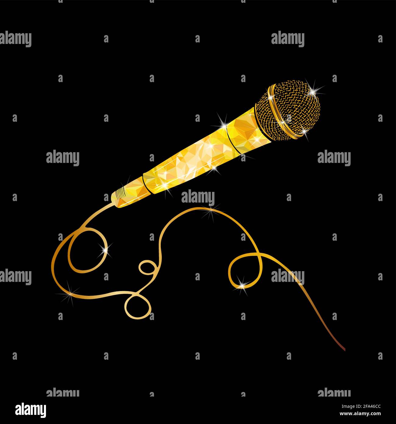 Gold microphone. Mic vector icon. Cartoon vector icon isolated on white ...