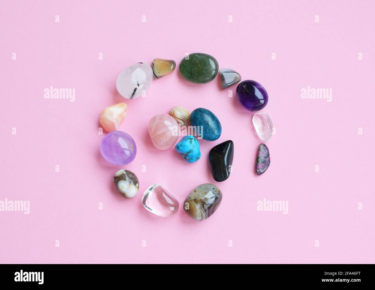 The circle is lined with natural minerals. Semi-precious stones of ...