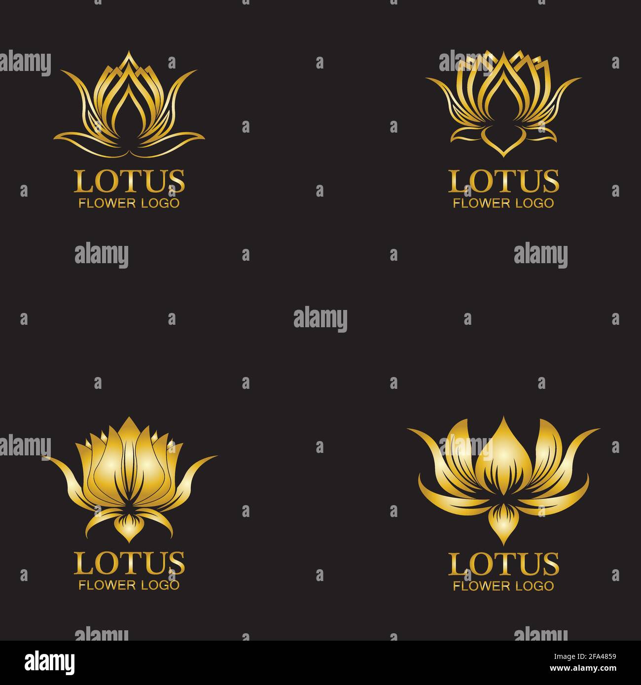Golden lotus flower logo. Vector design template of lotus icon on dark ...