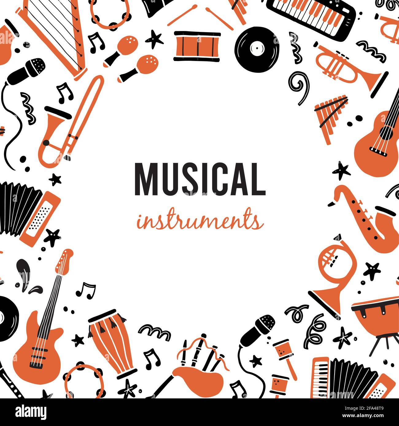 Hand drawn banners template with musical instrument, guitar, saxophone ...