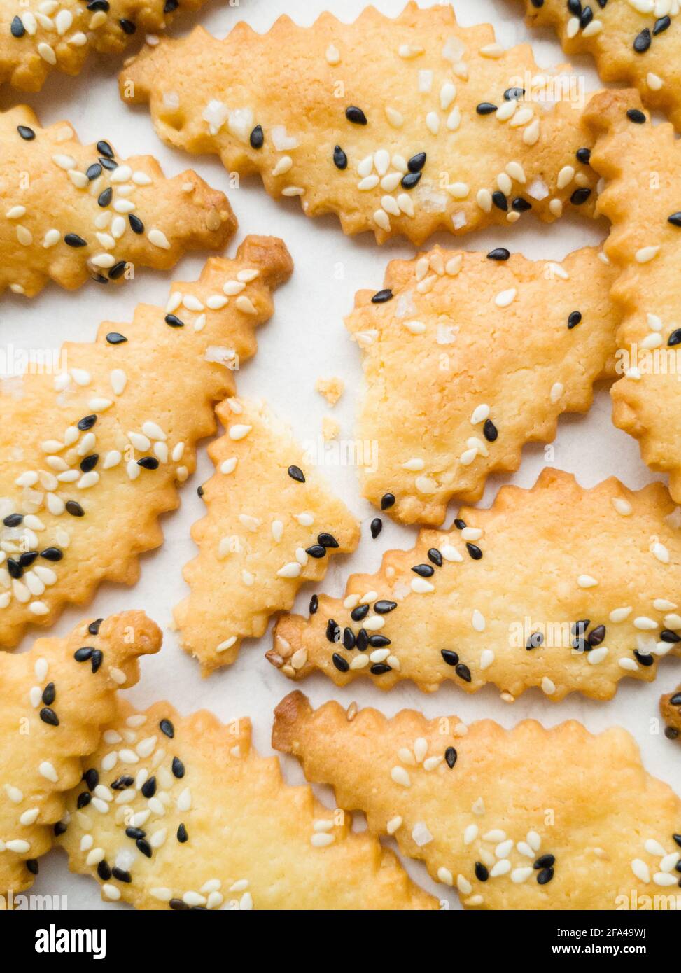 Rhombus cookies with black and white sesame flat lay pattern Stock ...