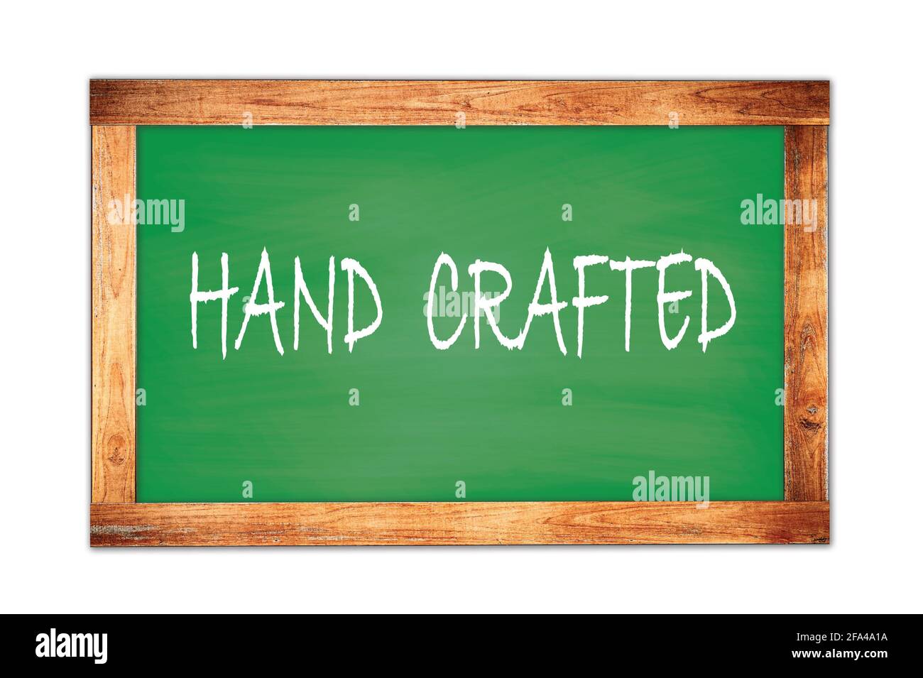 HAND CRAFTED text written on green wooden frame school blackboard Stock ...