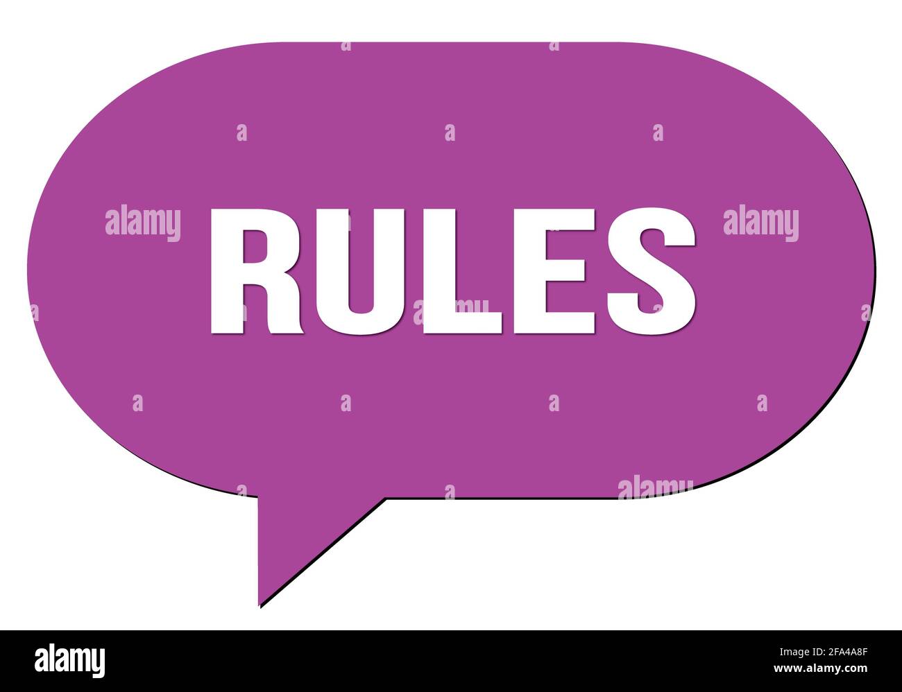 RULES text written in a violet speech bubble stamp Stock Photo - Alamy