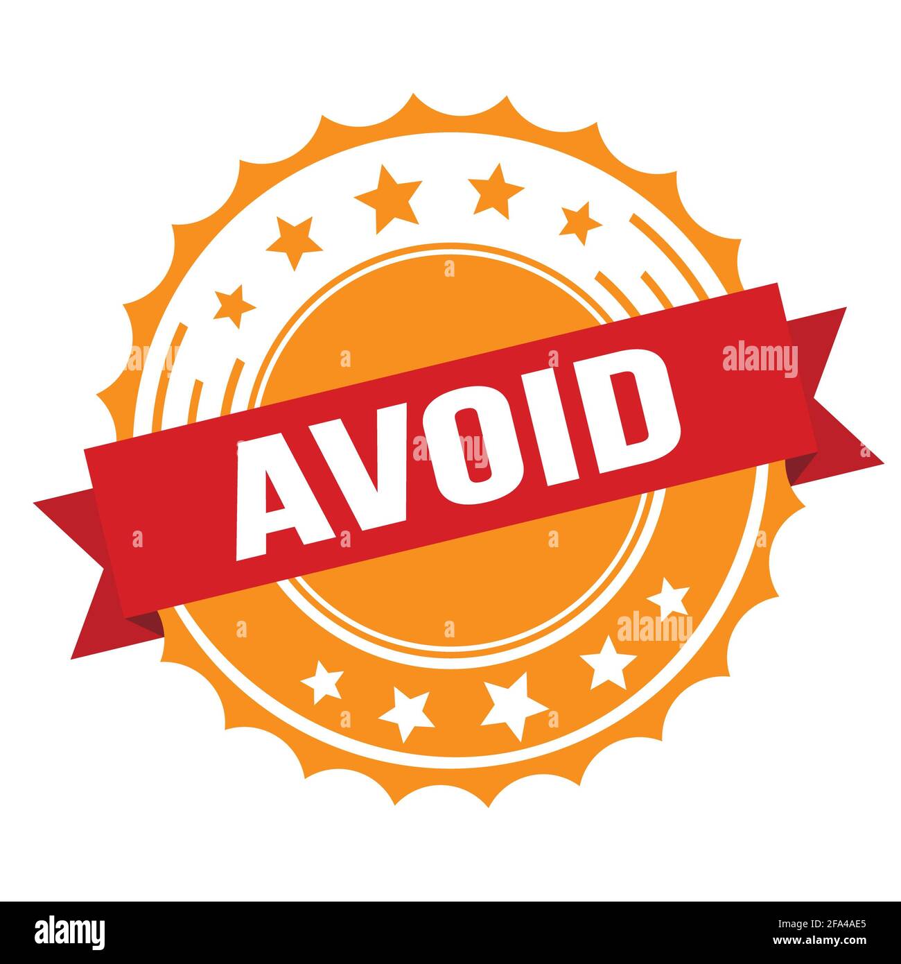 AVOID text on red orange ribbon badge stamp Stock Photo - Alamy