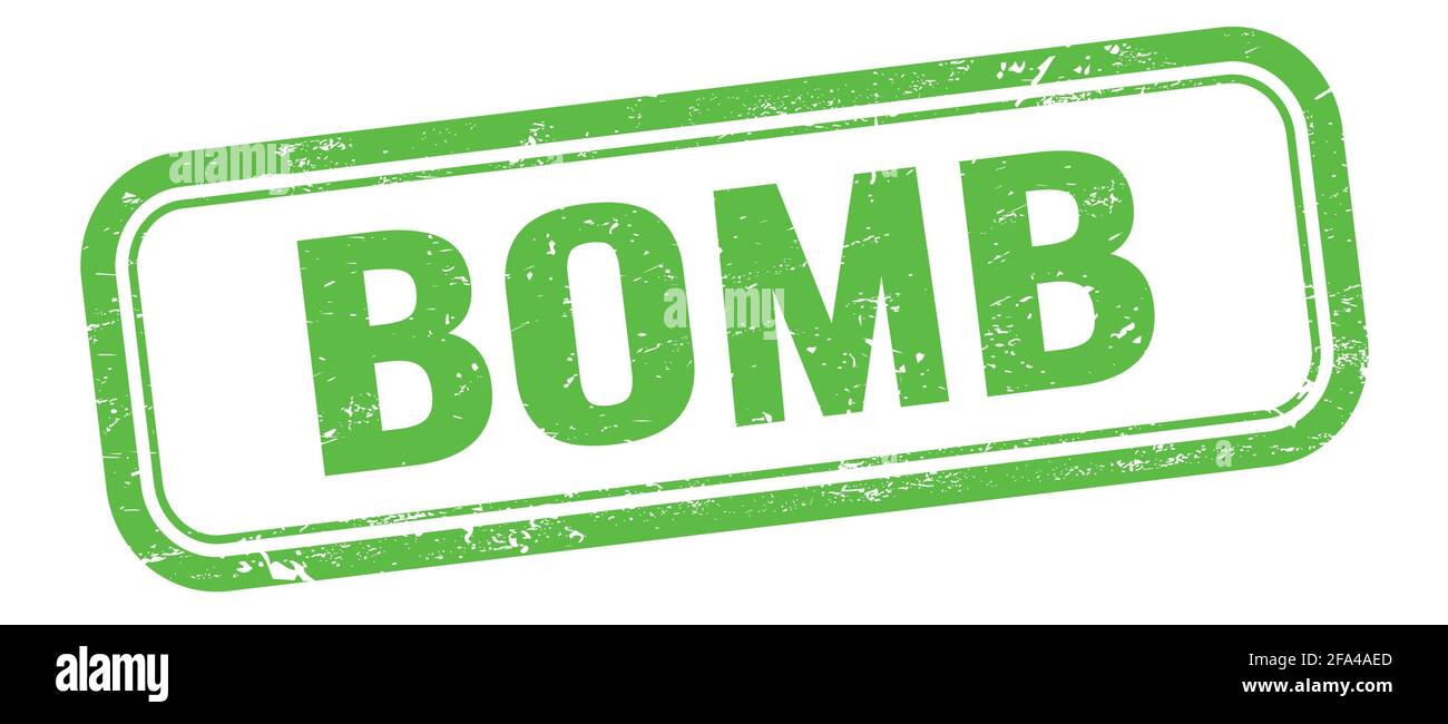 BOMB text on green grungy vintage rectangle stamp Stock Photo - Alamy