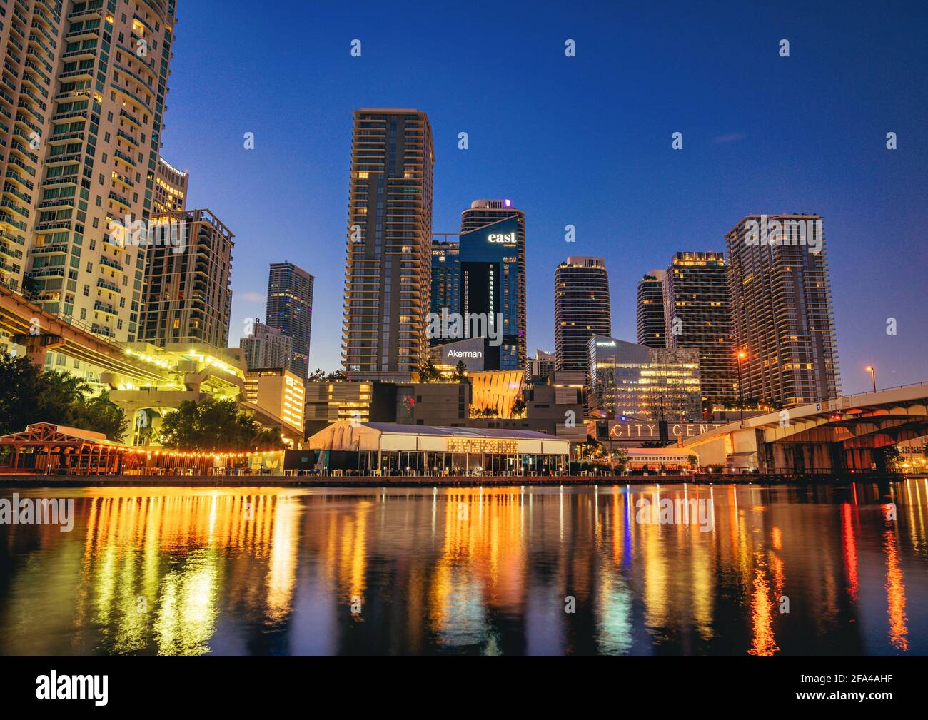 country skyline at night miami Brickell buildings river Stock Photo - Alamy