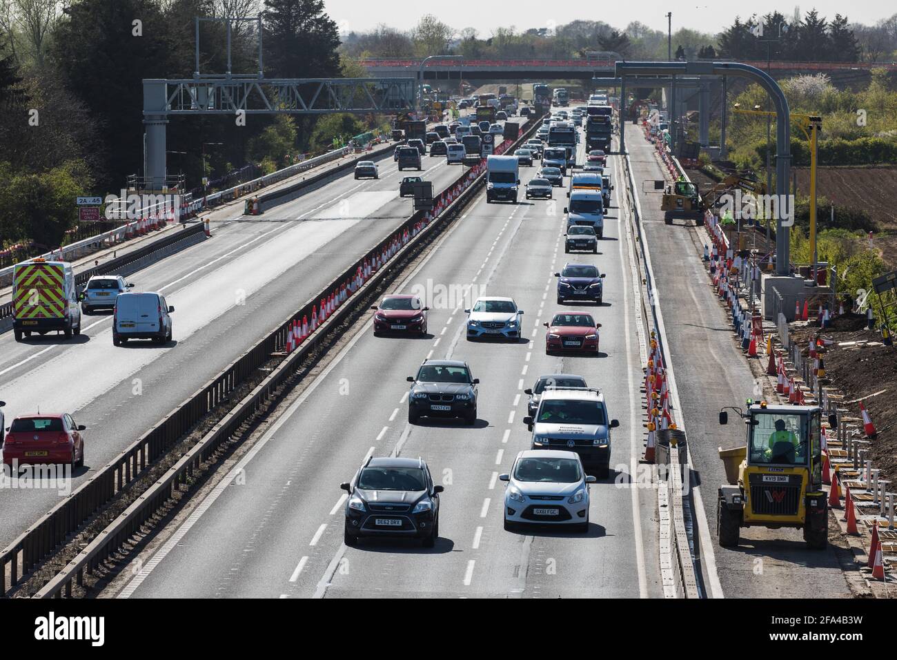 Dorney, UK. 22nd April, 2021. Works by Highways England to convert the ...