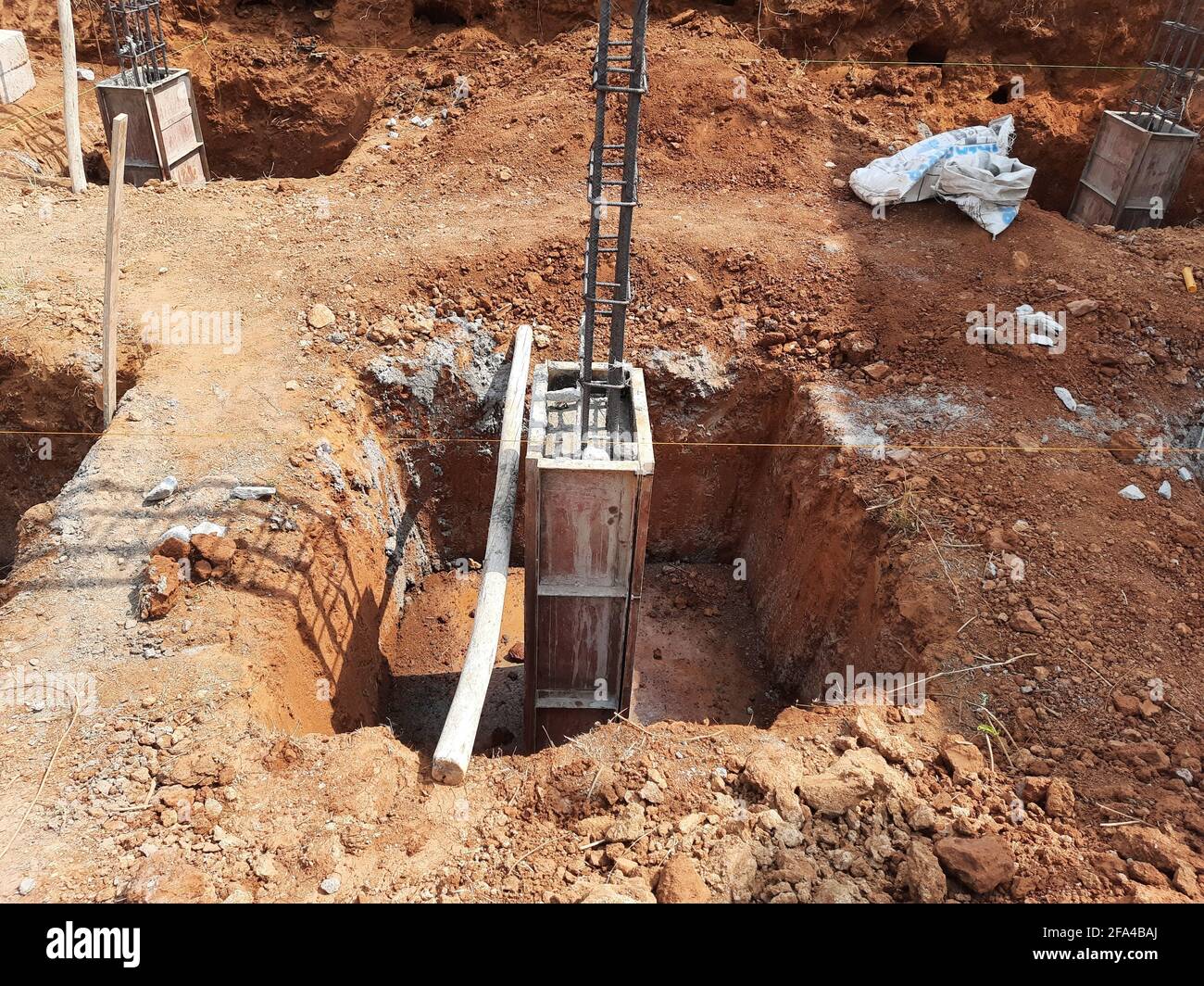 New building construction with cement block and artificial sand in a ...