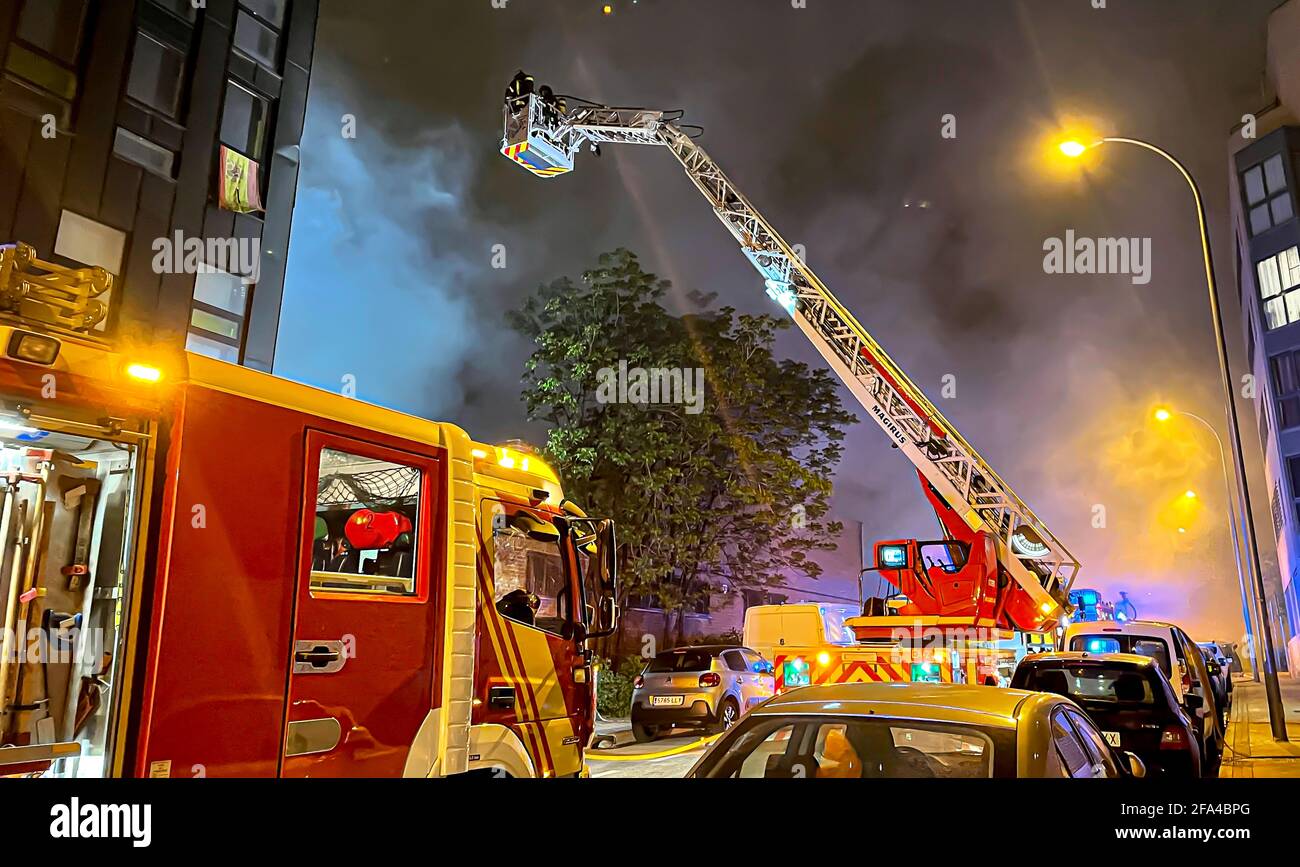 fire truck scale working on a fire Stock Photo - Alamy