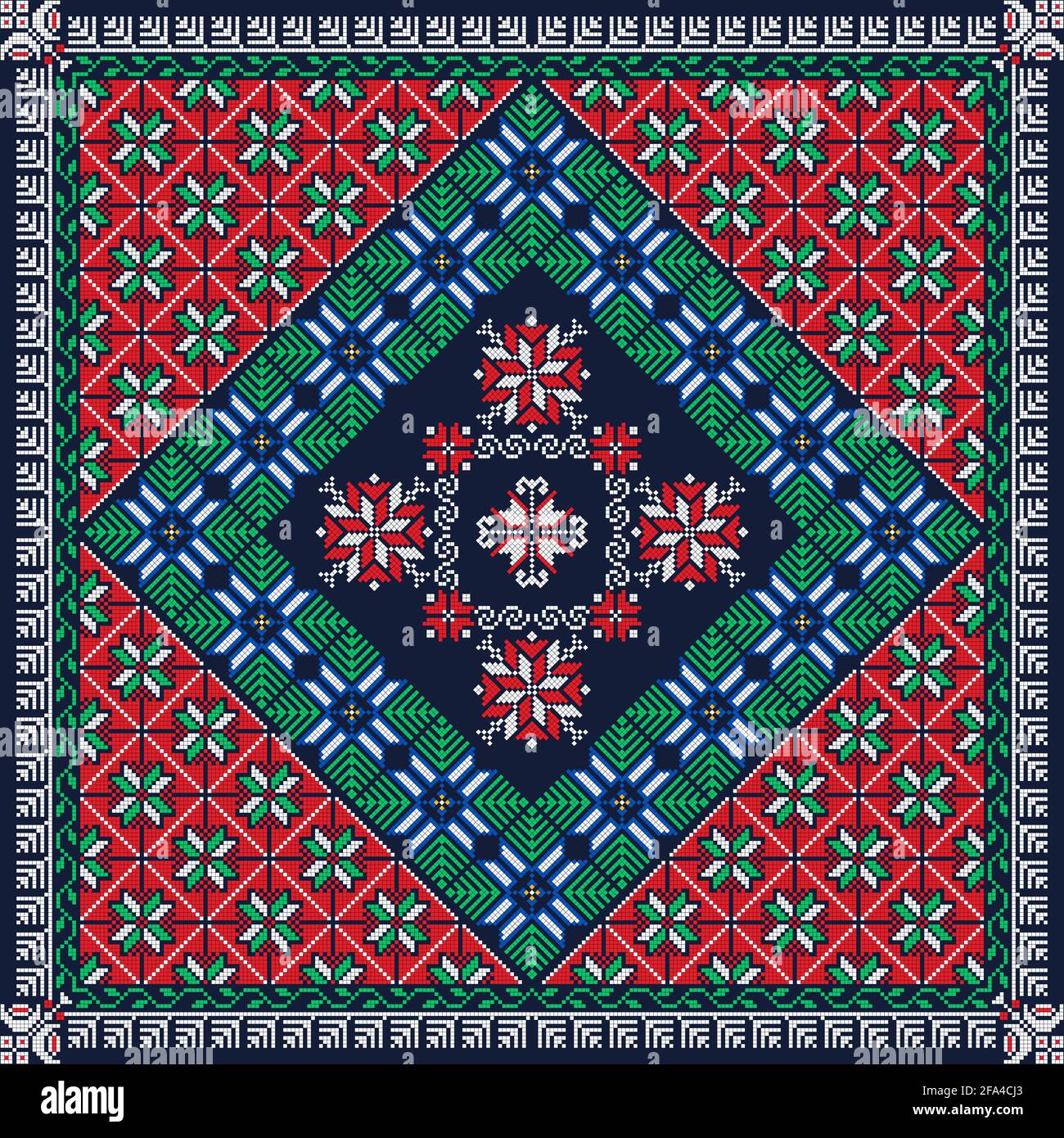 Traditional Palestinian Embroidery Pattern in colors, editable vector ...