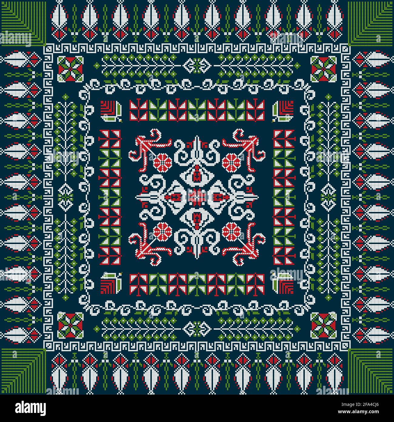 Traditional Palestinian Embroidery Pattern in colors, editable vector ...