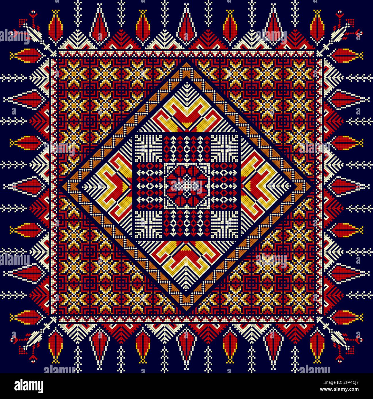 Traditional Palestinian Embroidery Pattern in colors, editable vector ...