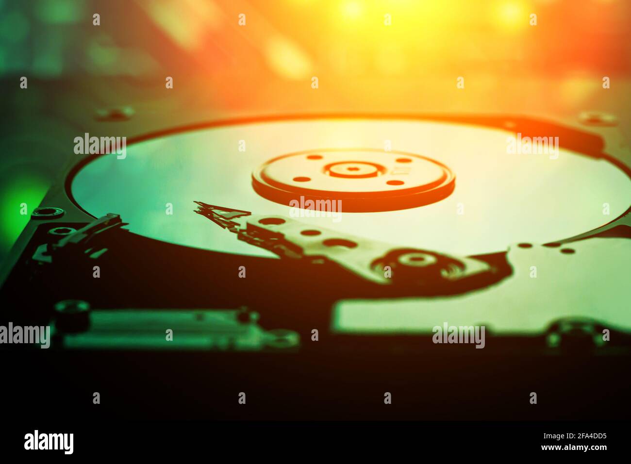 The abstract image of inside of hard disk drive. The concept of data ...
