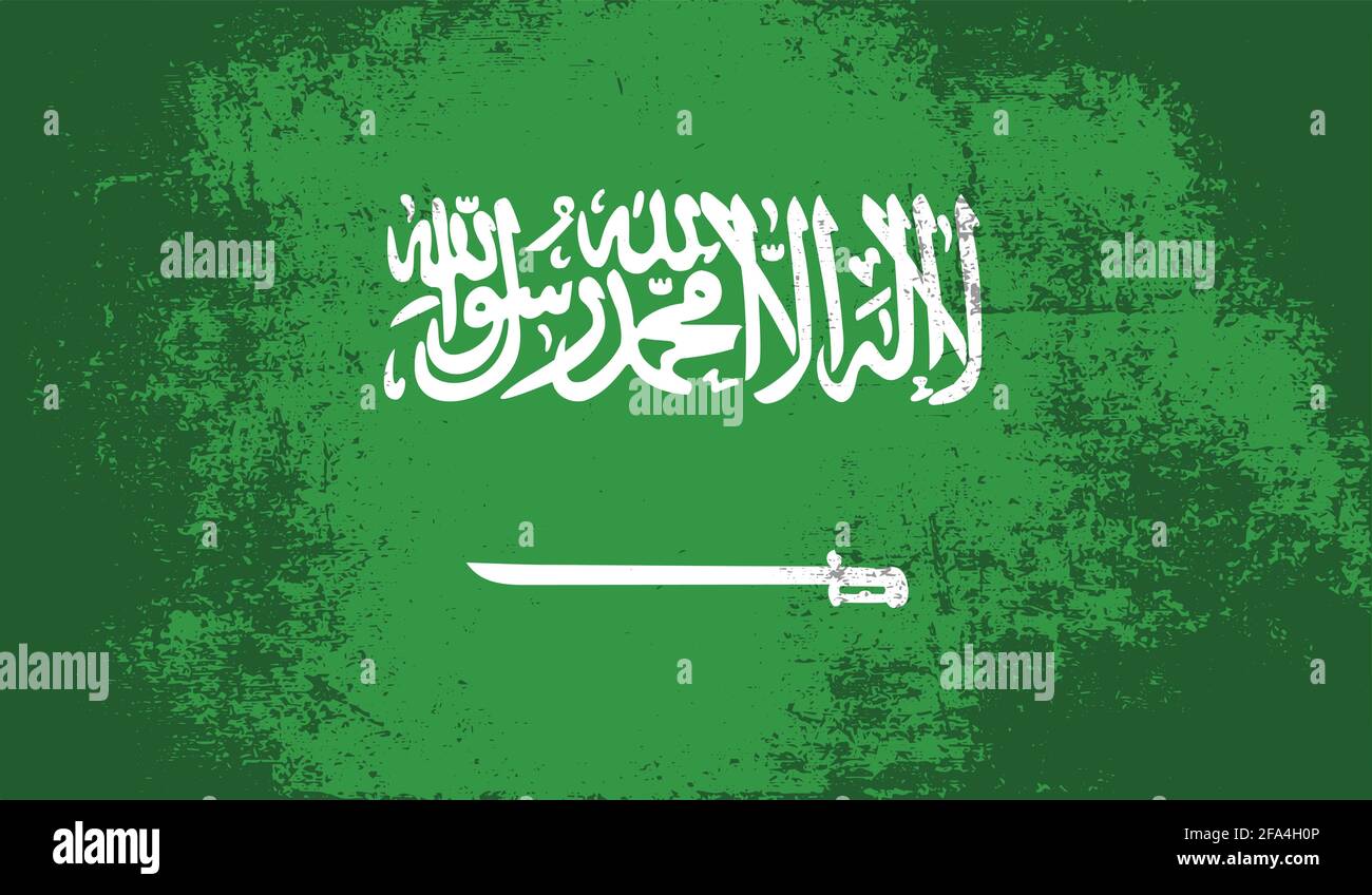 Saudi Arabia flag with waving grunge texture. Vector background Stock ...