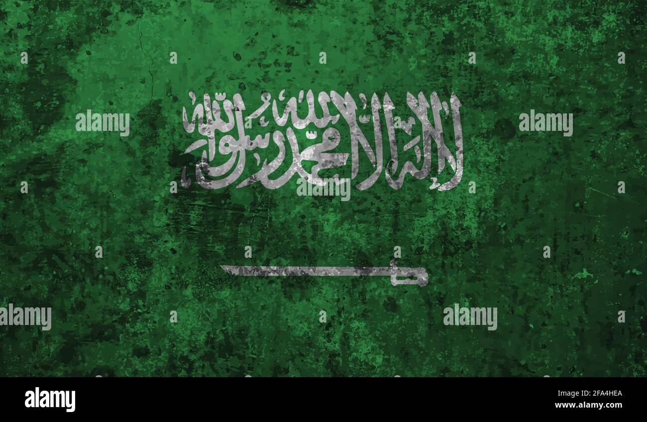 Saudi Arabia flag with waving grunge texture. Vector background Stock ...