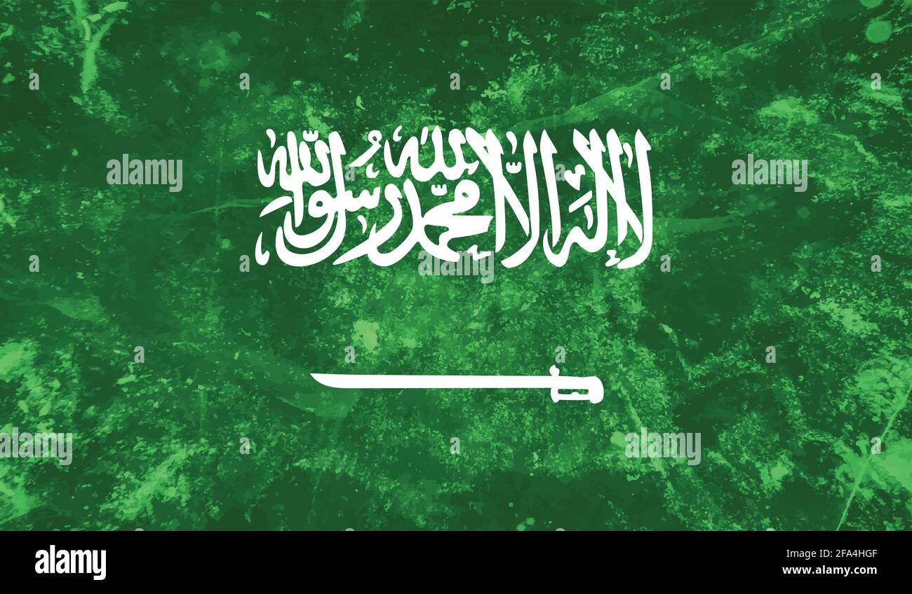 Saudi Arabia flag with waving grunge texture. Vector background Stock ...