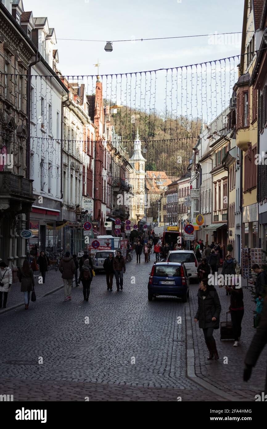 Freiburg, Germany - December 22, 2014: People shopping around Gerberau ...
