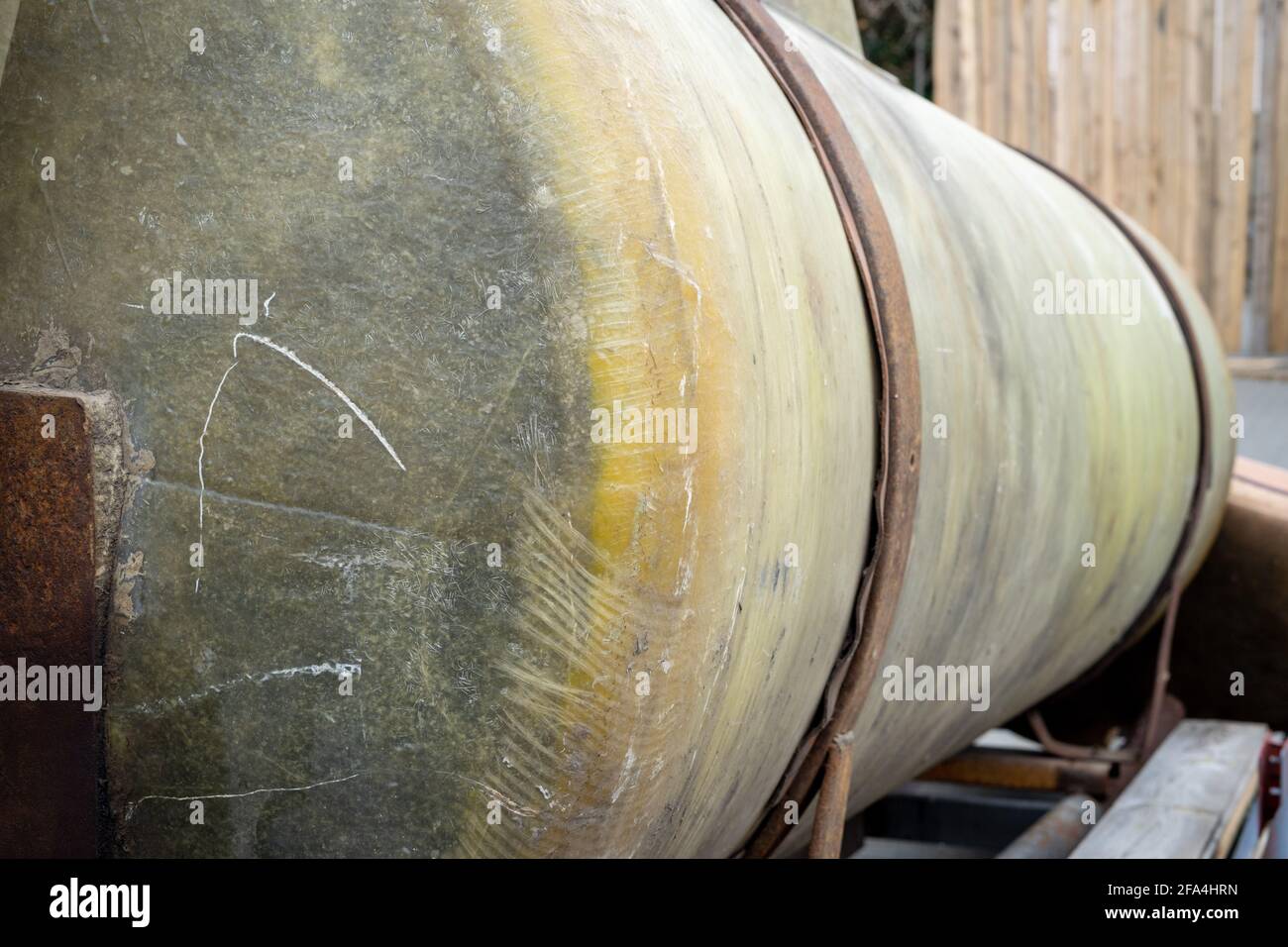 Closeup of a worn-down gas tank with scratches on its surface Stock ...