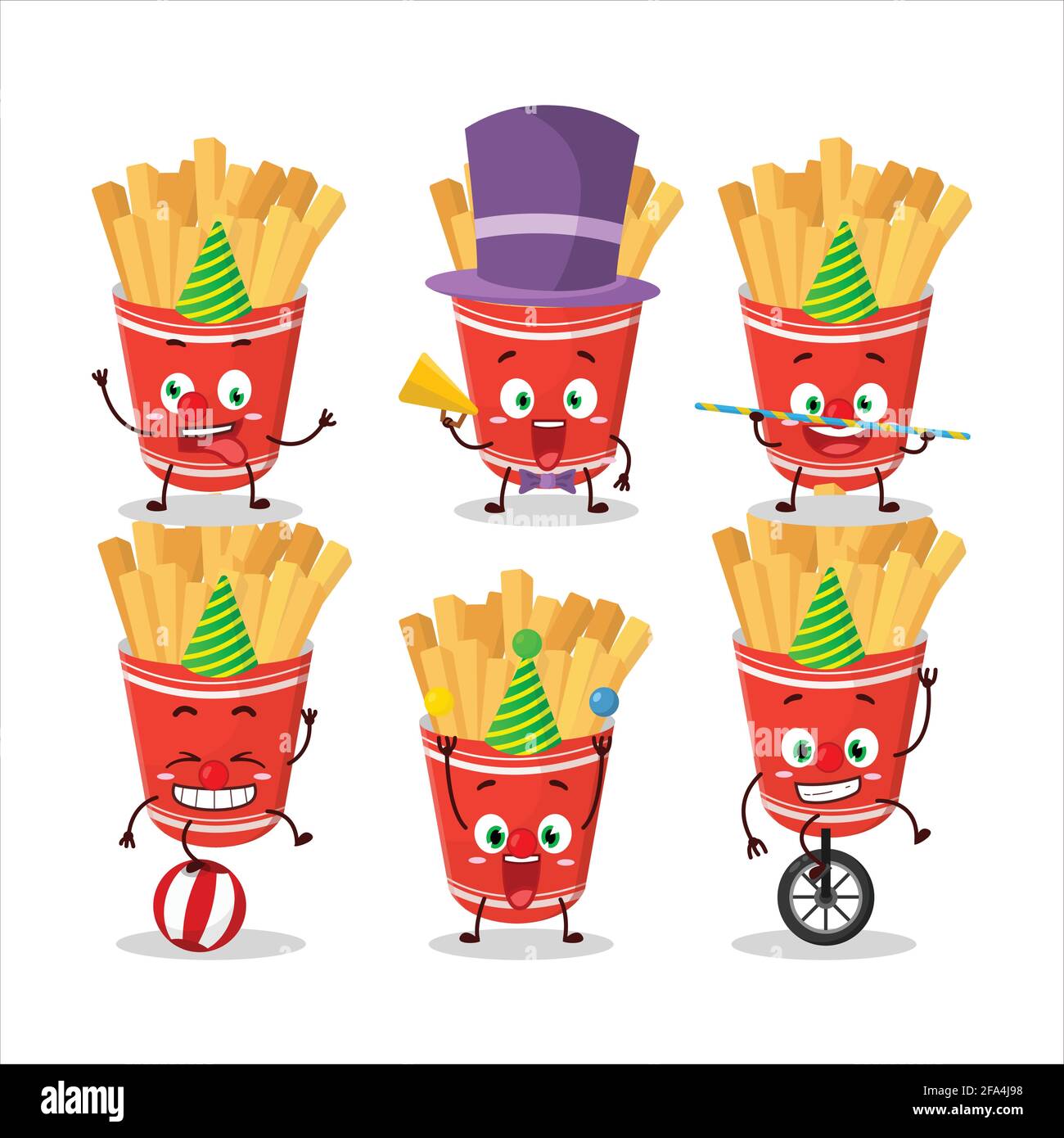 Cartoon character of cup of french fries with various circus shows ...