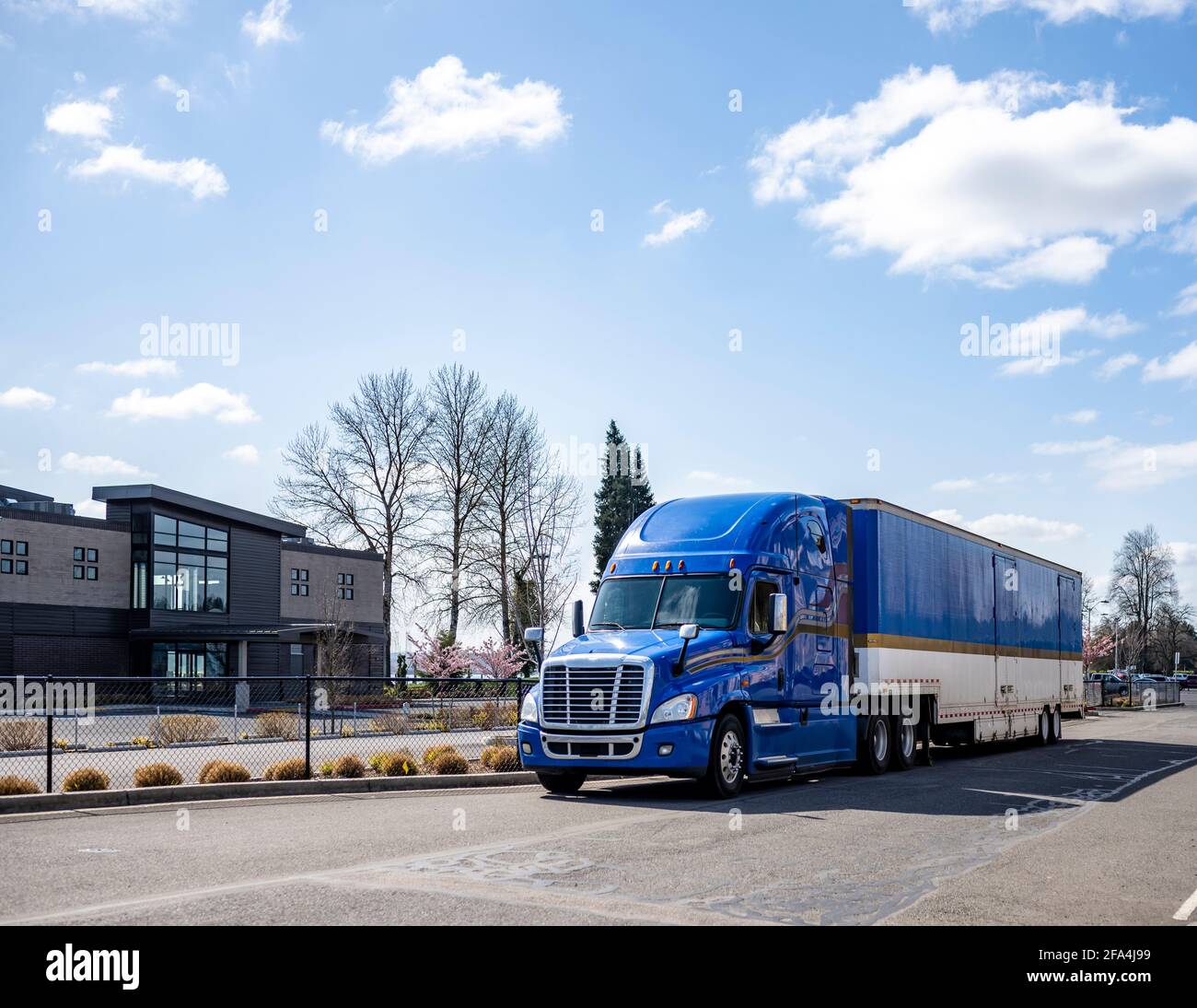 Commercial grade professional blue big rig high cab long haul freight ...