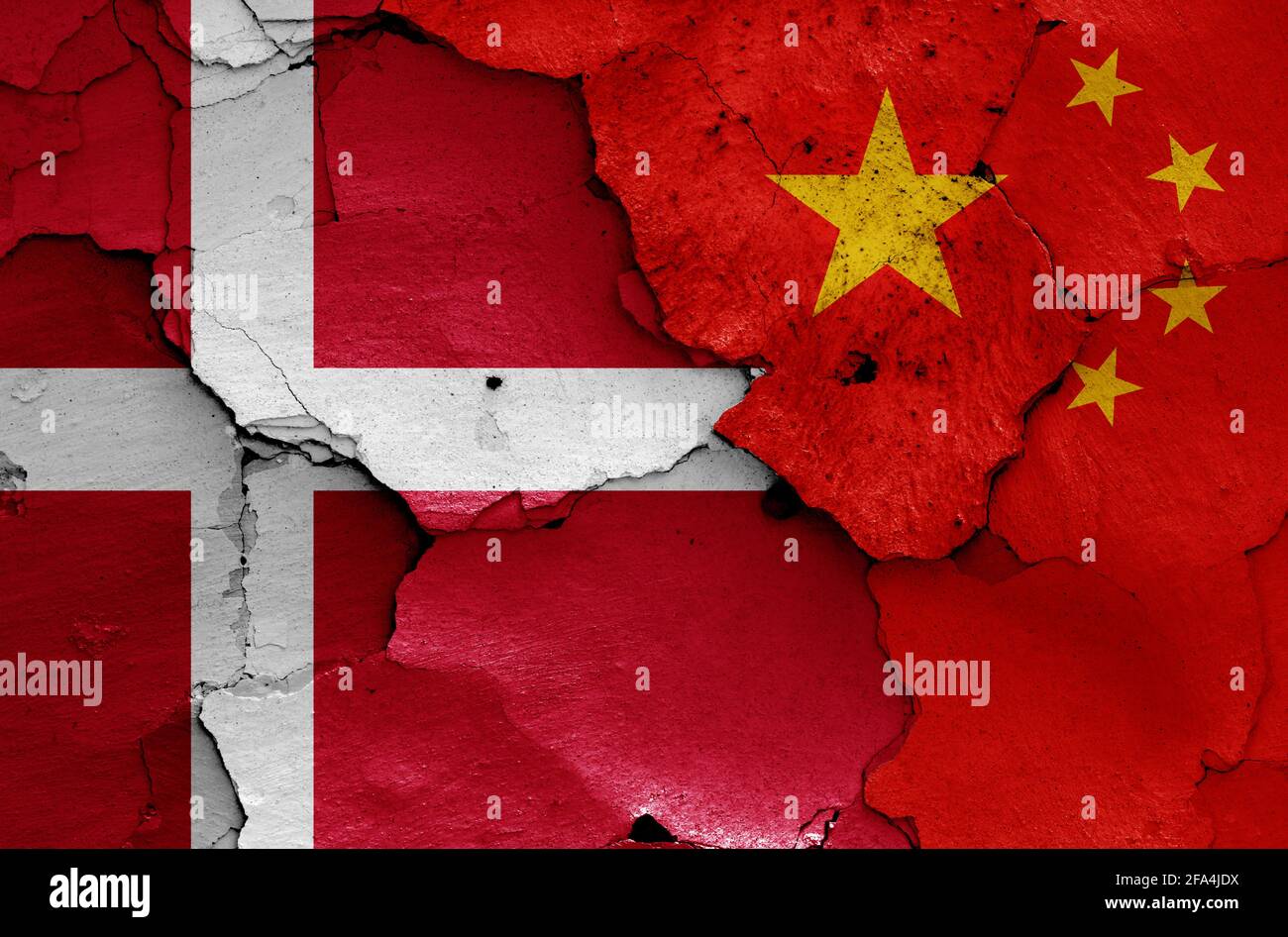 flags of Denmark and China painted on cracked wall Stock Photo - Alamy