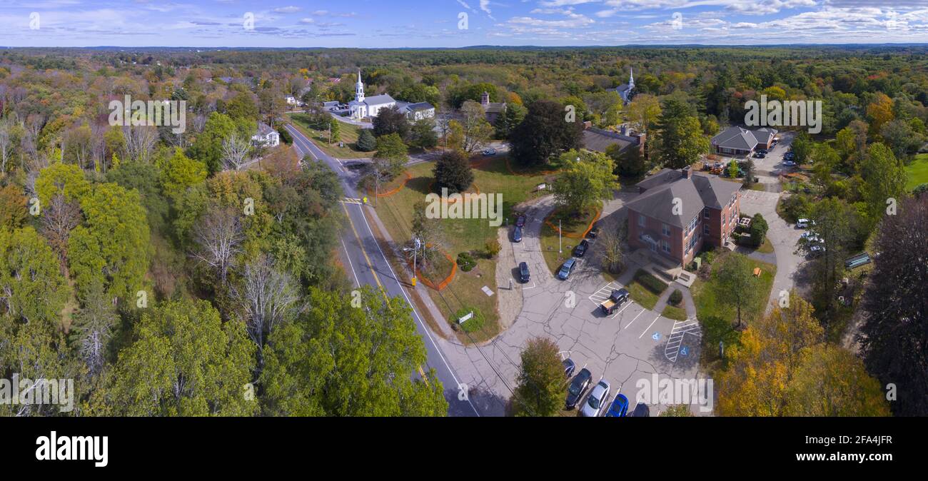Sherborn town center aerial view panorama on Washington Street with ...