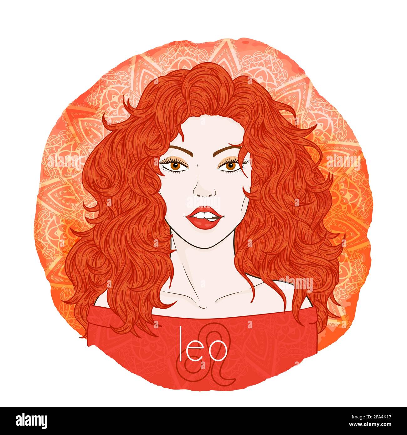 Astrology card with zodiac sign Leo and beautiful woman portrait on a ...