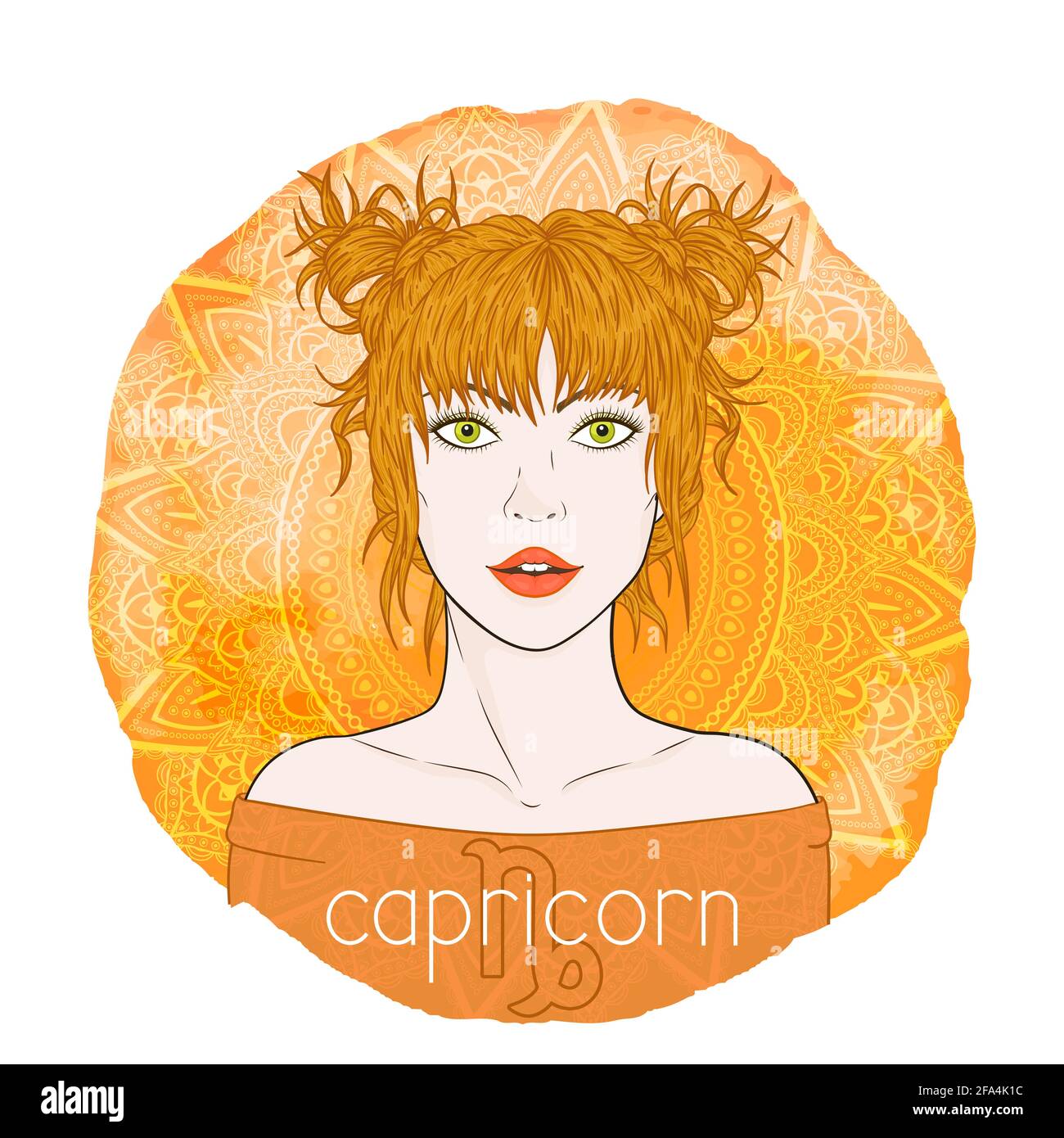 Astrology card with zodiac sign Capricorn and beautiful woman portrait ...