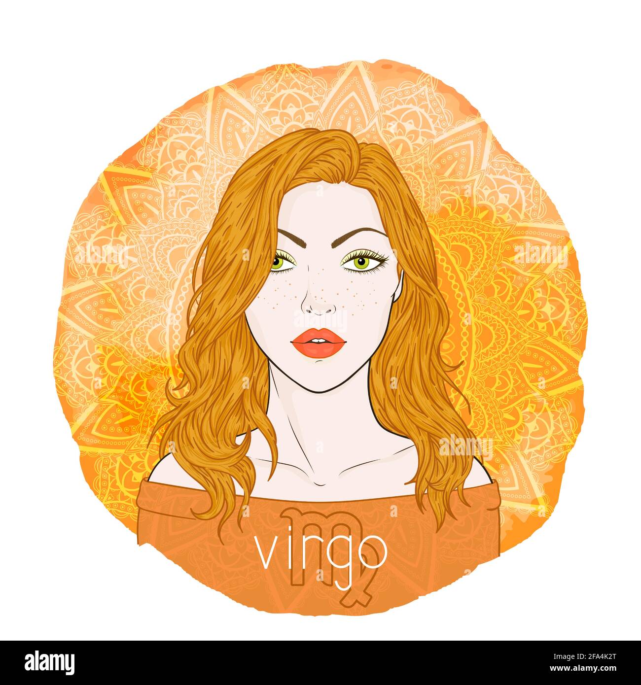 Astrology Card With Zodiac Sign Virgo And Beautiful Woman Portrait On A