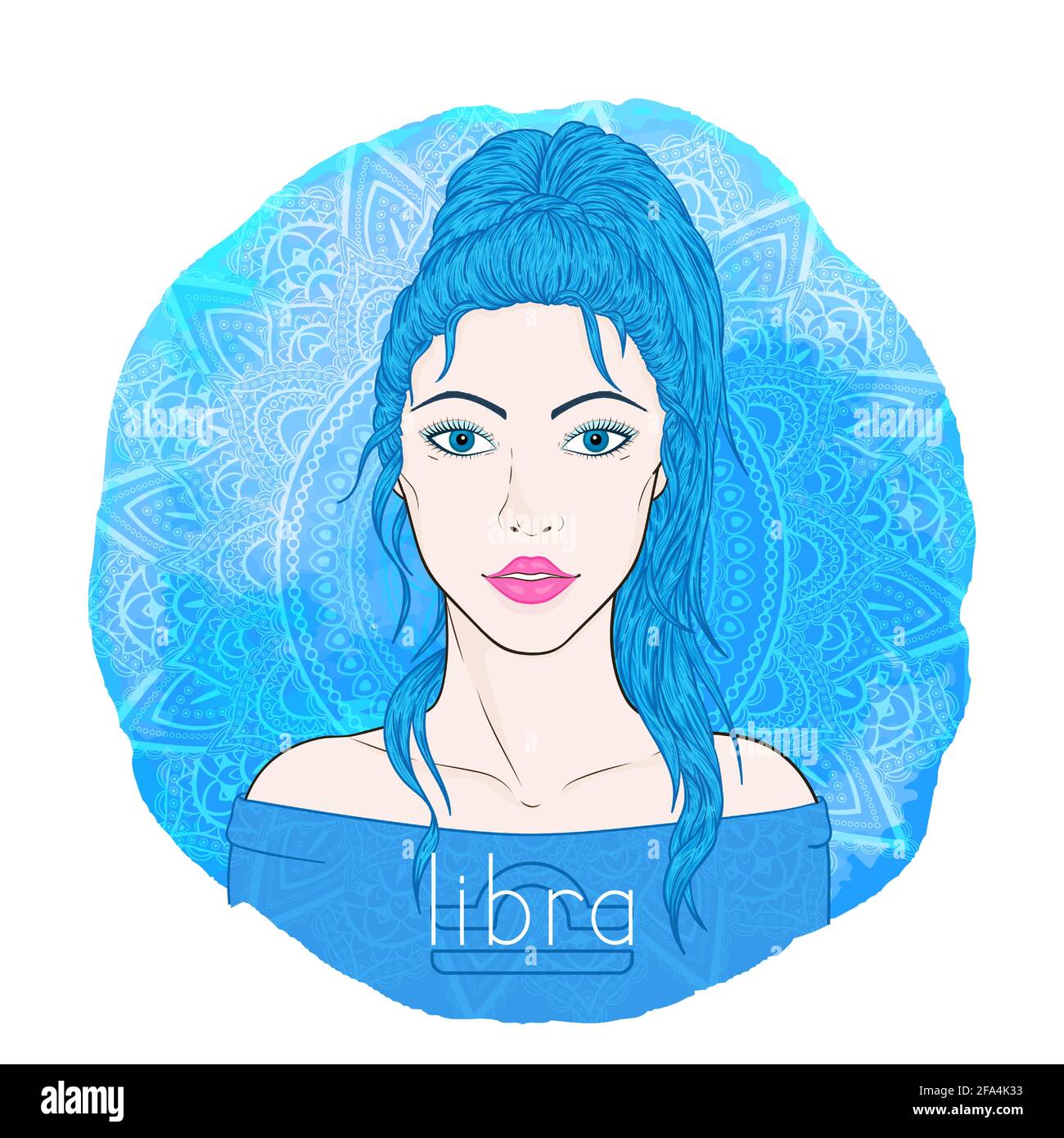 Astrology Card With Zodiac Sign Libra And Beautiful Woman Portrait On A