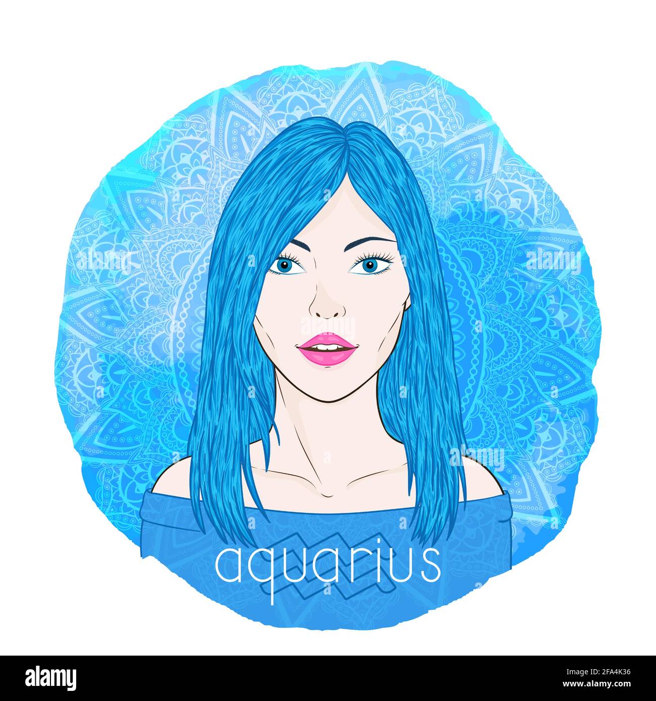 Astrology Card With Zodiac Sign Aquarius And Beautiful Woman Portrait