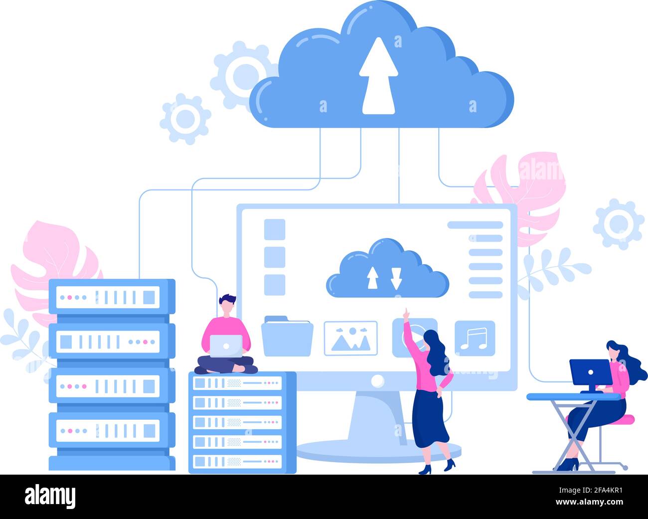 Cloud Data Storage Hosting Research Illustration For Information Database Statistics And Search ...