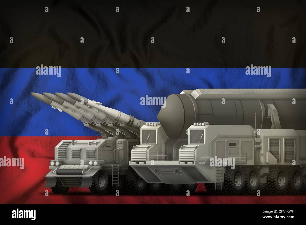 rocket forces on the Donetsk Peoples Republic flag background. Donetsk ...