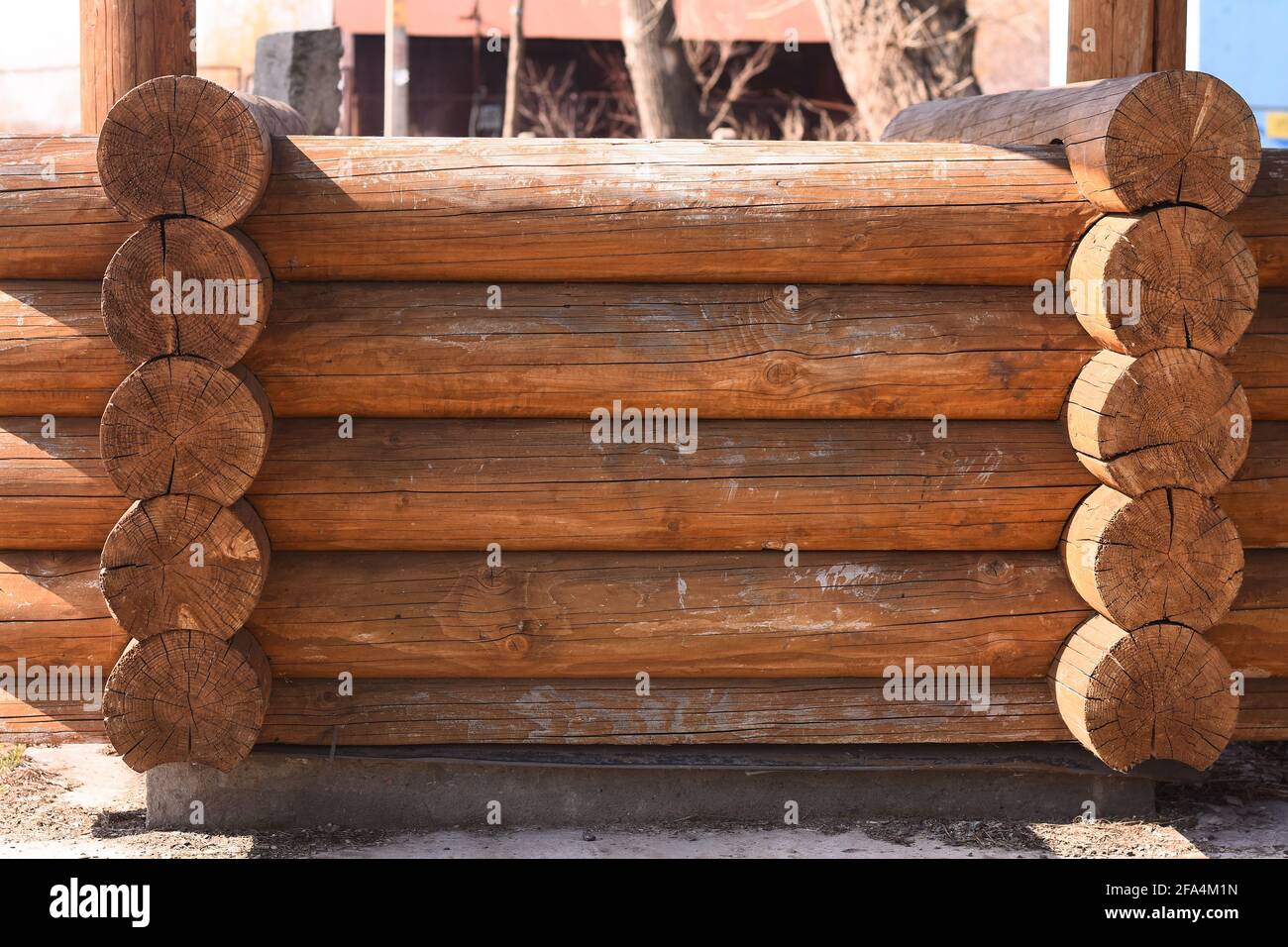 The structure is made of wooden logs of the log house Stock Photo - Alamy