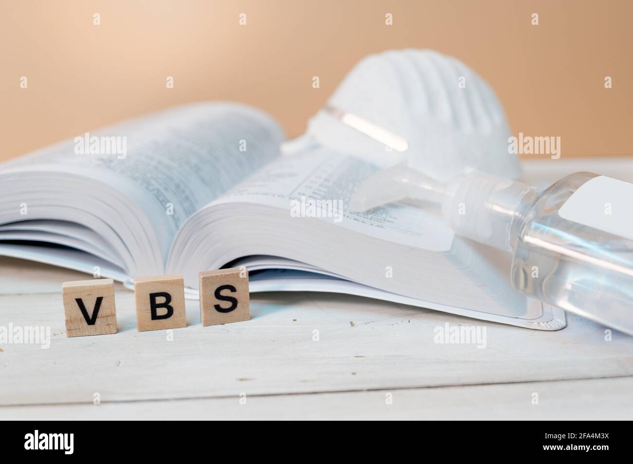 VBS for Vacation Bible School Spelled in wooden Letters with face mask ...